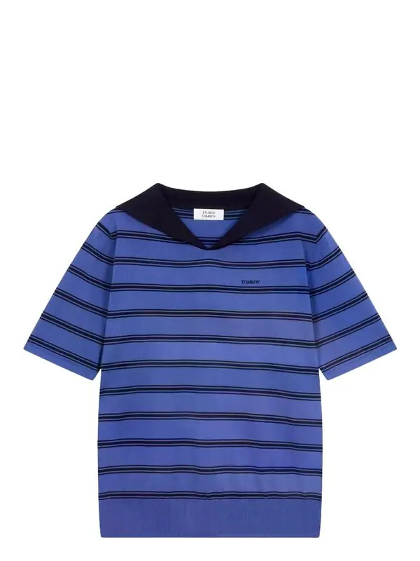 STUDIO TOMBOY Striped Sailor-collar T-shirt - Blue