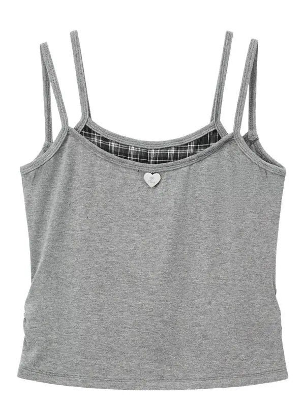 Izzue Heart-plaque Layered Top - Grey