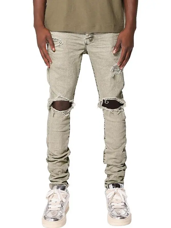 PURPLE BRAND Skinny Fit Distressed Jeans - Green