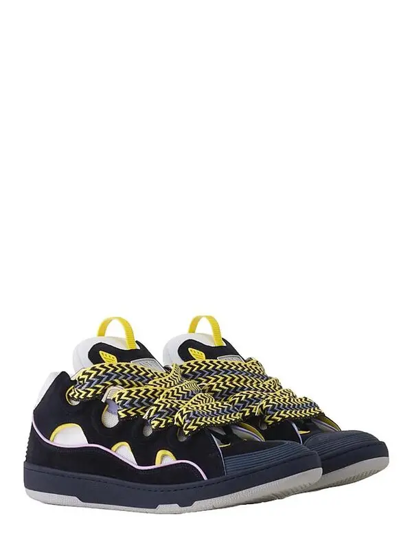 LANVIN Curb Leather Sneakers - Navy Blue/light Purple