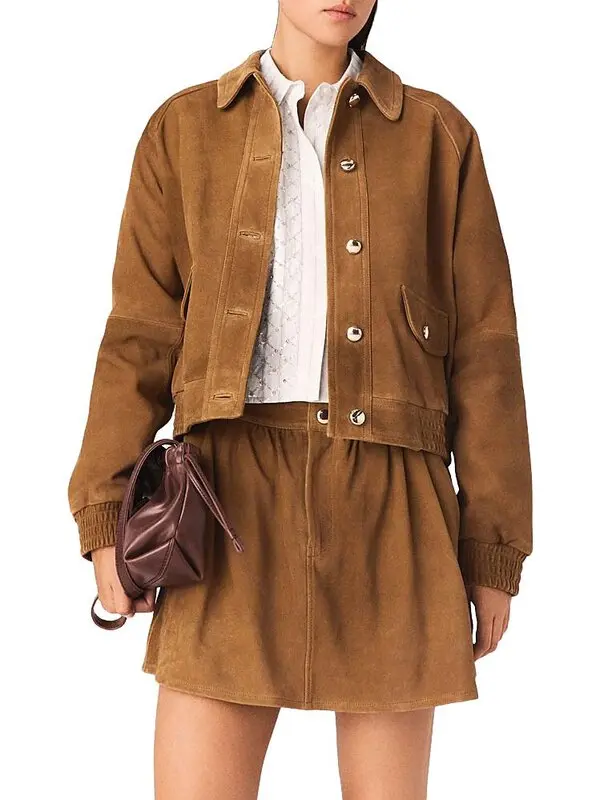 Maje Binglesa Suede Jacket - Camel