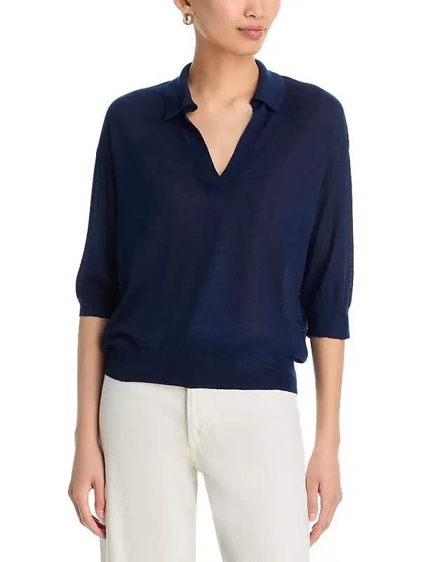 Majestic Filatures Wool Silk Knit 3/4 Sleeve Top - Marine