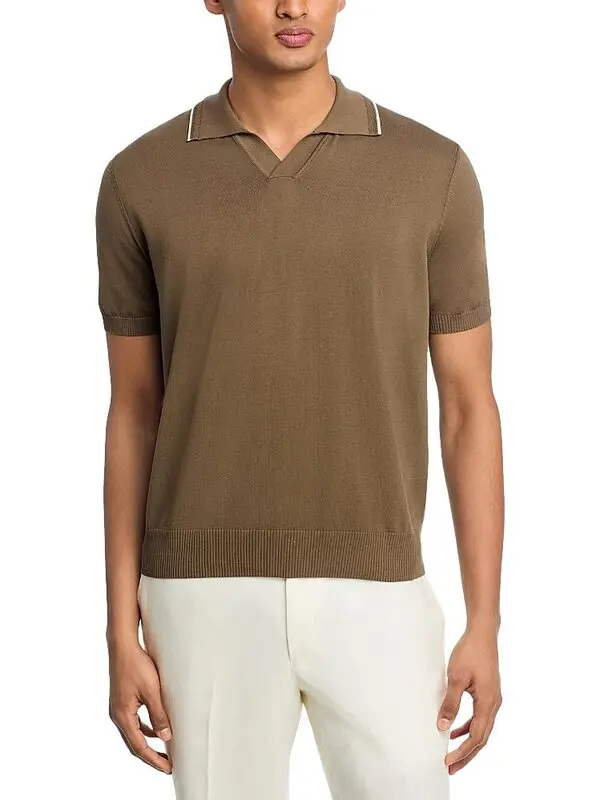 Canali Johnny Collar Cotton Polo Shirt - Brown