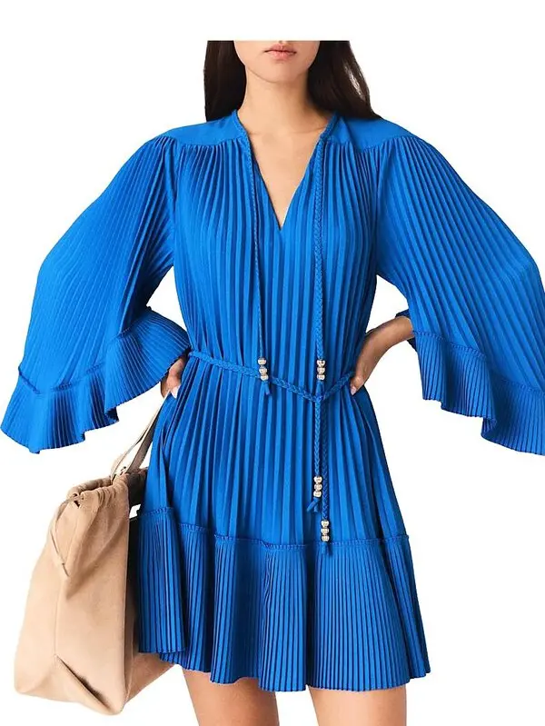 Maje Rilaje Short Pleated Dress - Blue