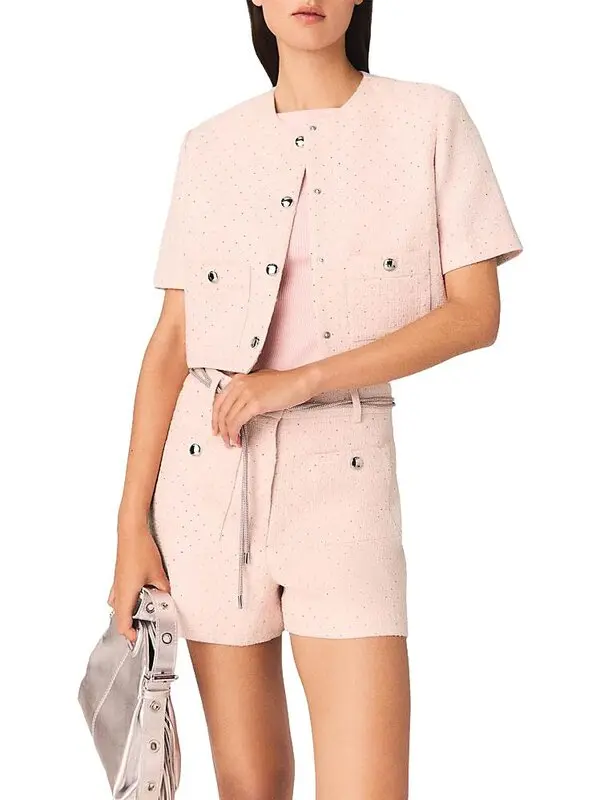 Maje Short Sleeve Tweed Jacket - Pink