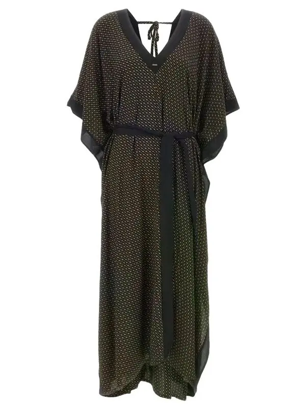 BOSS Monogram-print Belted Caftan Maxi Dress - Black