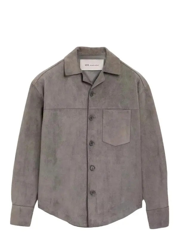 AMI Paris Suede-finish Button-up Jacket - Grey