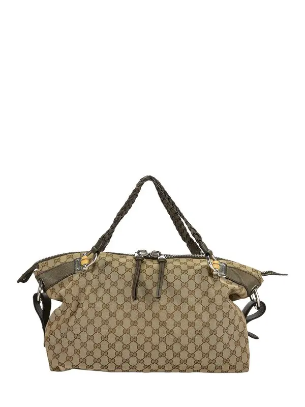 Gucci Original Gg Canvas Bamboo Braided Handbag - Green