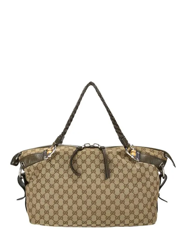 Gucci Original Gg Canvas Bamboo Braided Handbag - Green