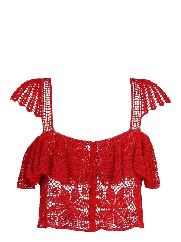 Carolina K Crochet-knit Ruffled Top - Red