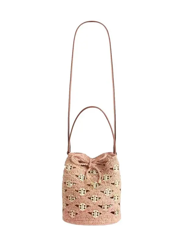 Rabanne Medium Crochet Disc Bucket Bag - Pink