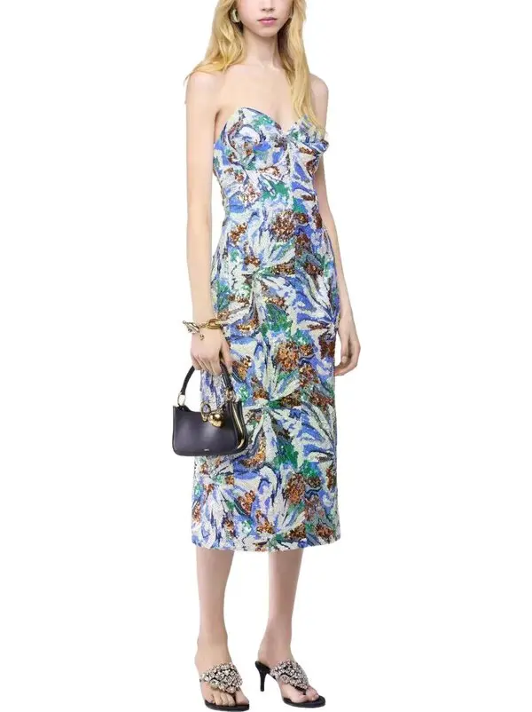Rabanne Floral Sequin-embroidered Midi Dress - Blue