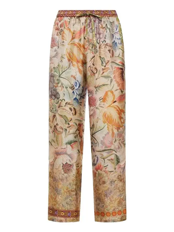 PIERRE-LOUIS MASCIA Floral-print Silk Trousers - Neutrals