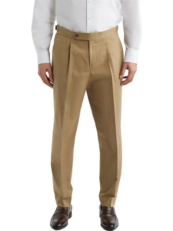 BOSS Perino Pleat Stretch Cotton Trousers - Beige/khaki