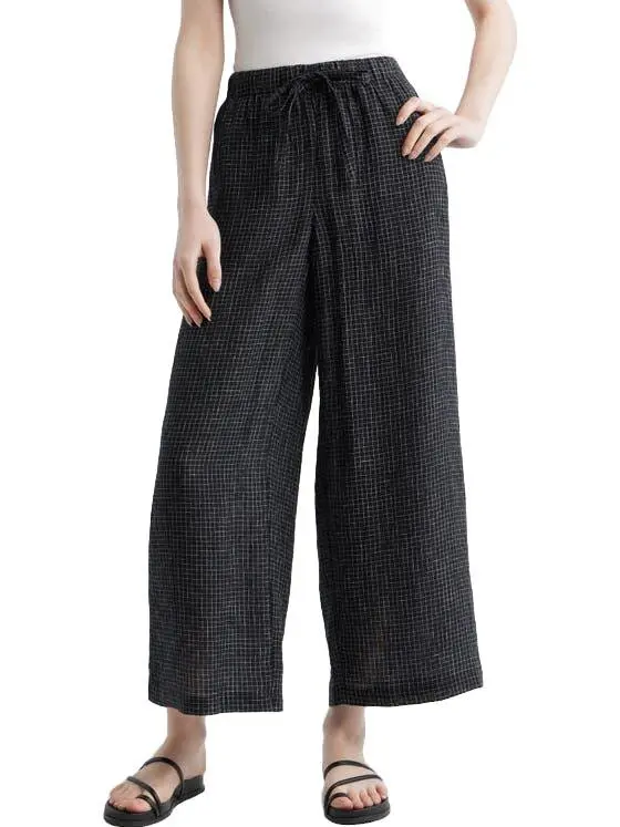 Eileen Fisher Windowpane Check Wide Leg Ankle Pants - Black/white