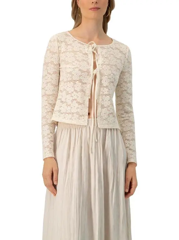 IVONNE Long Sleeve Knitted Lace Blouse - Ivory