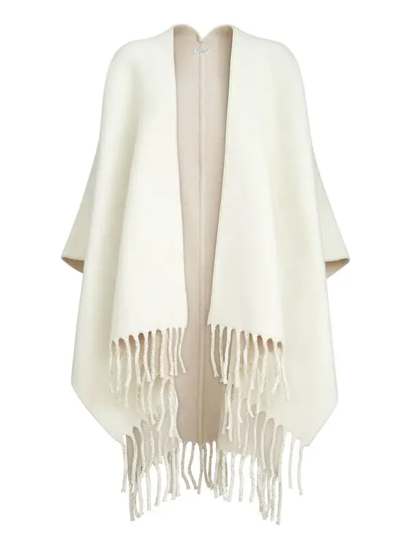 Brunello Cucinelli Wool-cashmere Reversible Poncho - White