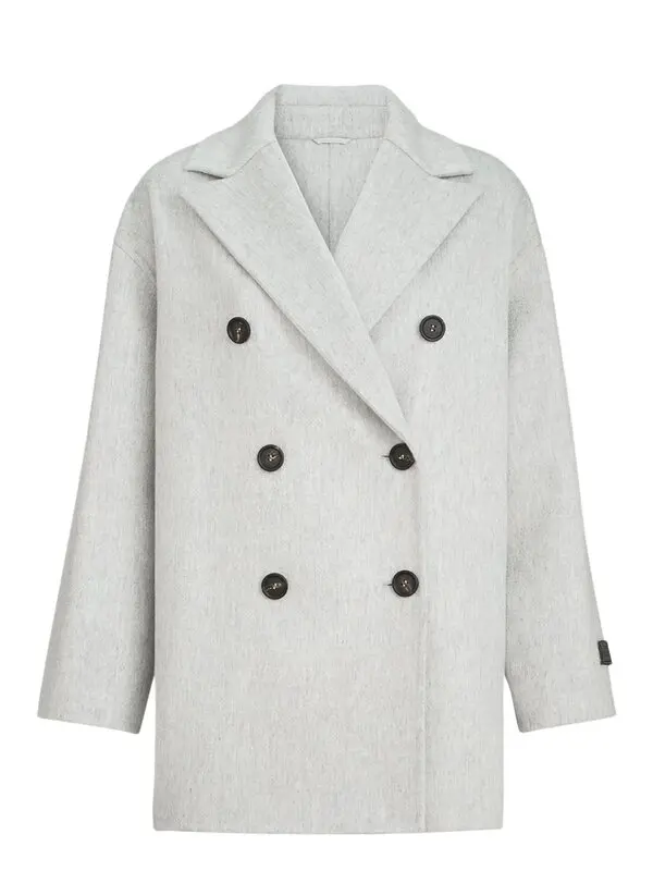 Brunello Cucinelli Cashmere Double Beaver Cloth Pea Coat - Grey