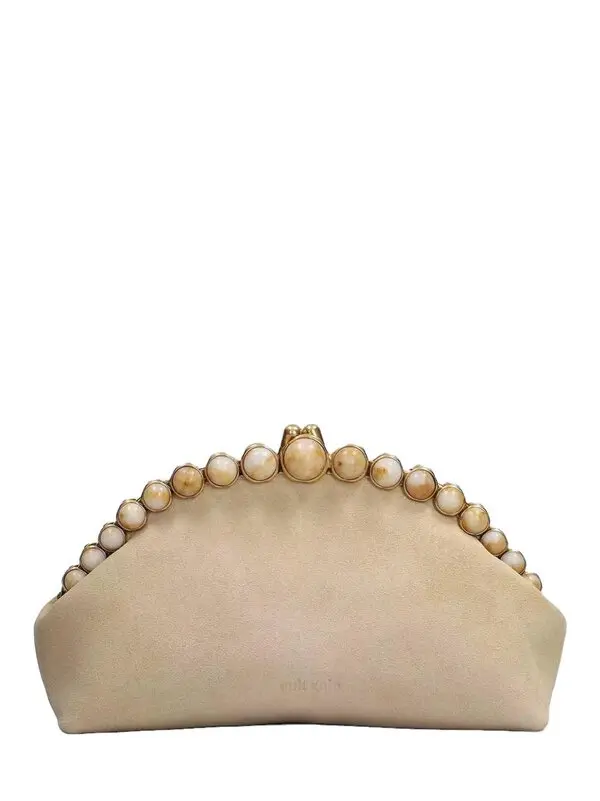 Cult Gaia Bead-embellished Suede Clutch Bag - Neutrals