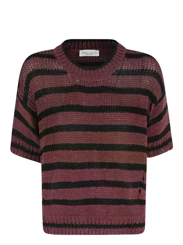 ROBERTO COLLINA Striped Open-knit Sweater - Red
