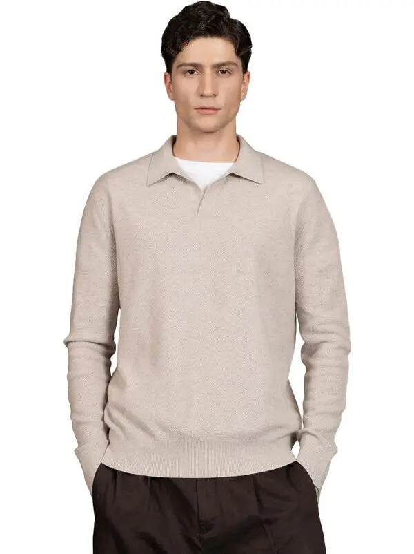 ITALIC Olivier Birdseye Cashmere Long Sleeve Polo - Toasted Oat