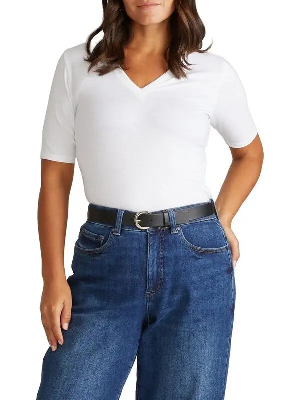 Universal Standard Stripe Cotton Jersey T-shirt - White