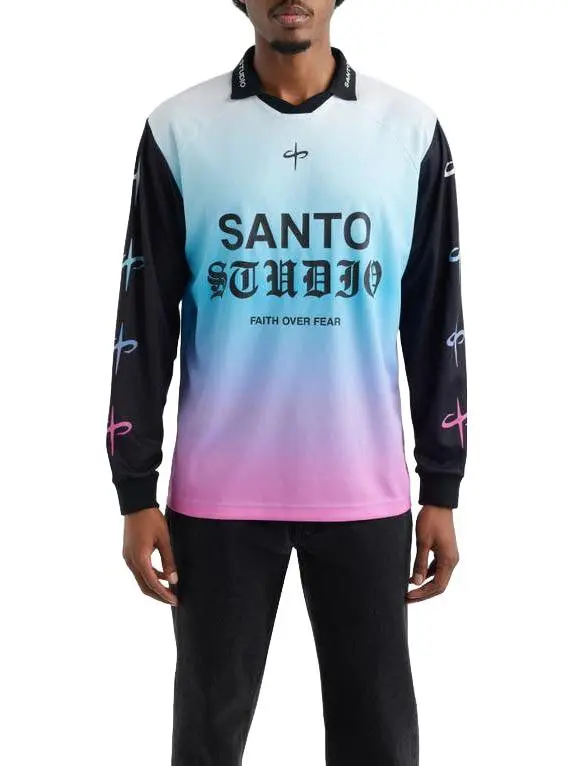 SANTO STUDIO Faith Over Fear Graphic Jersey Polo - Baby Blue