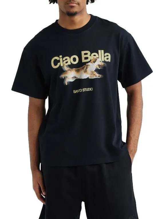 SANTO STUDIO Ciao Bella Graphic Cotton T-shirt - Black