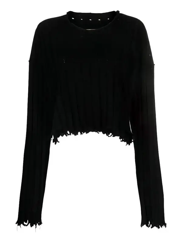 UMA WANG Distressed Ribbed-knit Sweater - Black