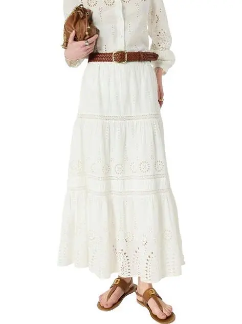Gerard Darel Jaly Embroidered Tiered Maxi Skirt - Ecru