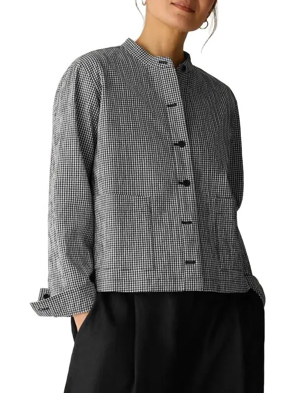 Eileen Fisher Check Print Woven Shirt Jacket - Black/white
