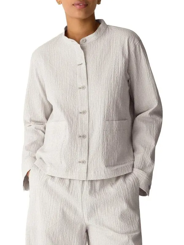Eileen Fisher Check Print Woven Shirt Jacket - Chalk