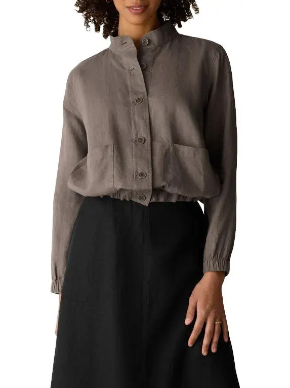 Eileen Fisher Band Collar Organic Linen Jacket - Walnut