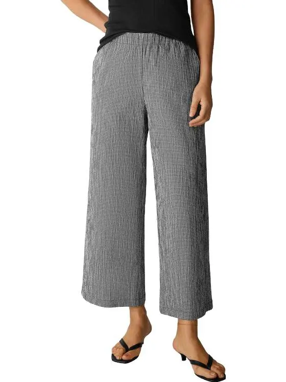 Eileen Fisher Check Print Wide Leg Ankle Pants - Black/white