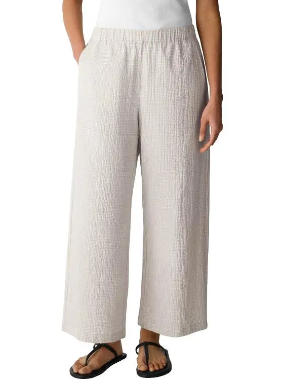 Eileen Fisher Check Print Wide Leg Ankle Pants - Chalk