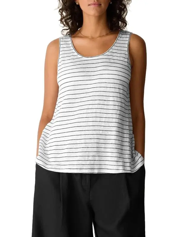 Eileen Fisher Stripe Organic Linen Tank - White/black
