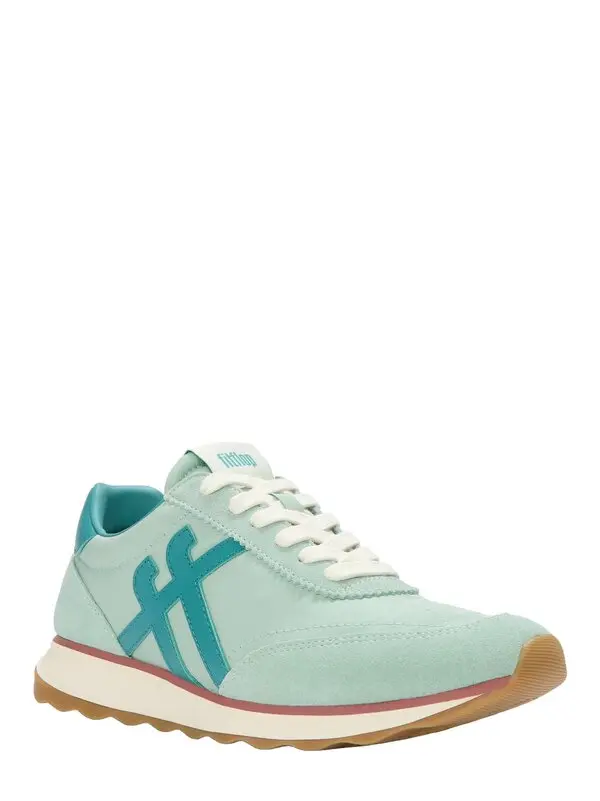 Fitflop Retro-q Ff Fabric Suede Sneakers - Mint Whisper/teal