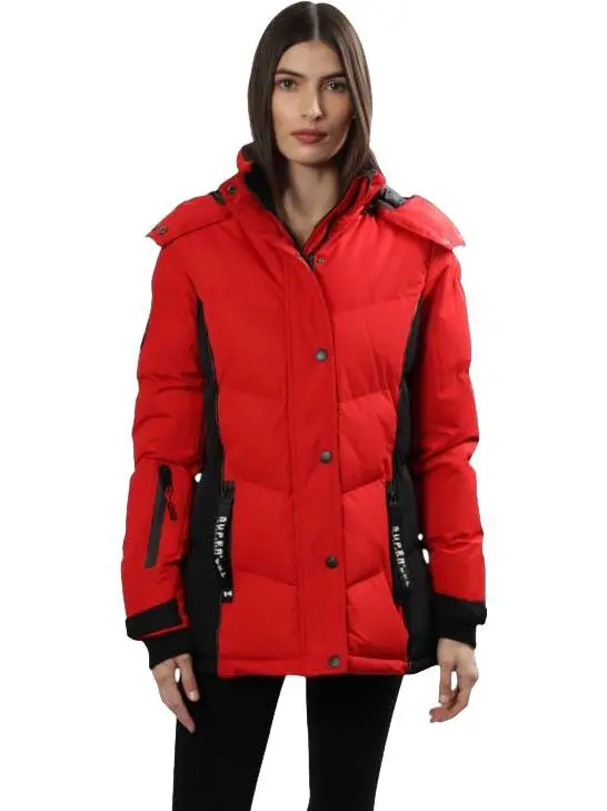 CANADA WEATHER GEAR Hooded Puffer Parka Jacket - Red/black