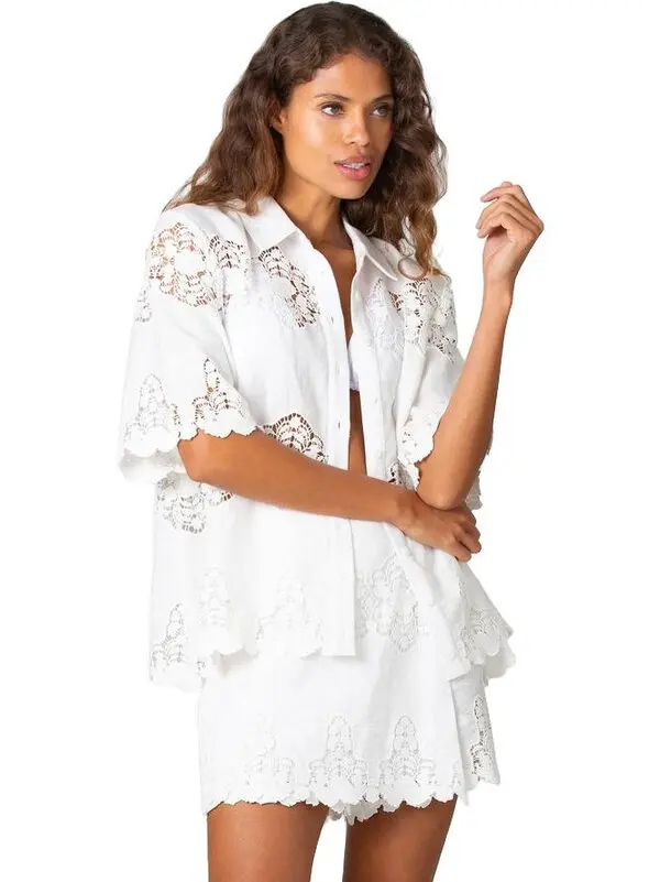 Miguelina Elara Cloisters Embroidered Linen Shirt - Neutral