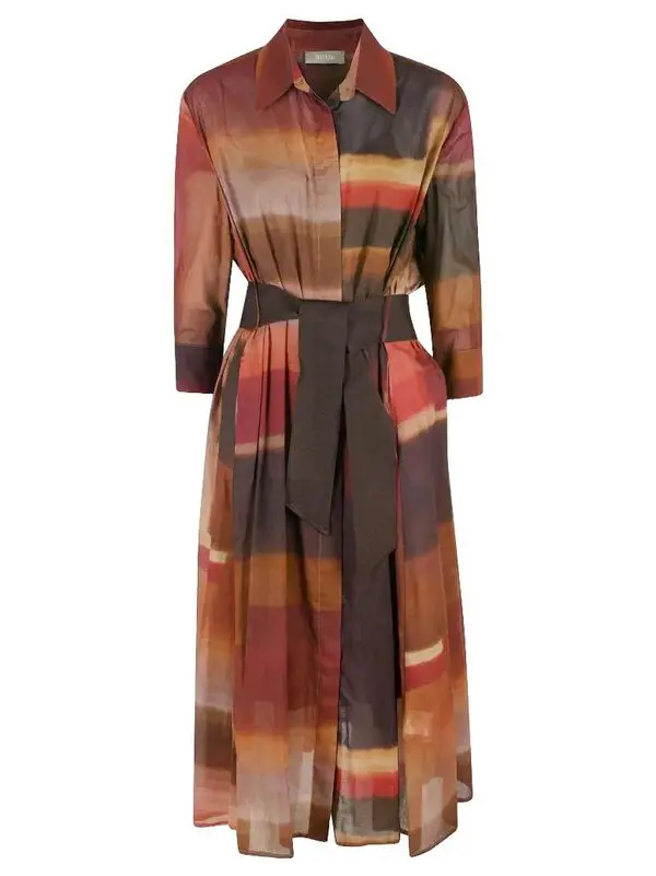 KILTIE Abstract-print Belted Shirt Dress - Brown