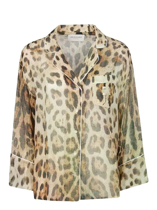 ERMANNO FIRENZE Leopard-print Piped Blouse - Neutrals