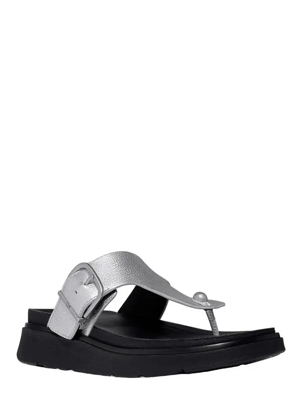 Fitflop Gen Ff Buckle Tumbled Leather Toe-post Sandals - Silver
