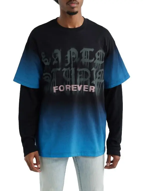 SANTO STUDIO Ryan Sheckler Edition Graphic Layered Long Sleeve Cotton T-shirt - Black