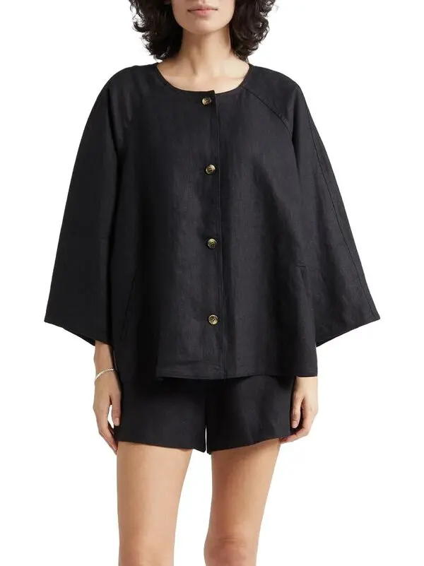 Posse Olivia Flare Linen Top - Black