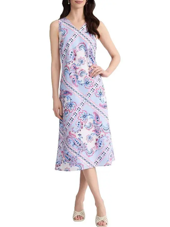 Jones New York Paisley Print Sleeveless Midi Dress - Breeze Blue Multi