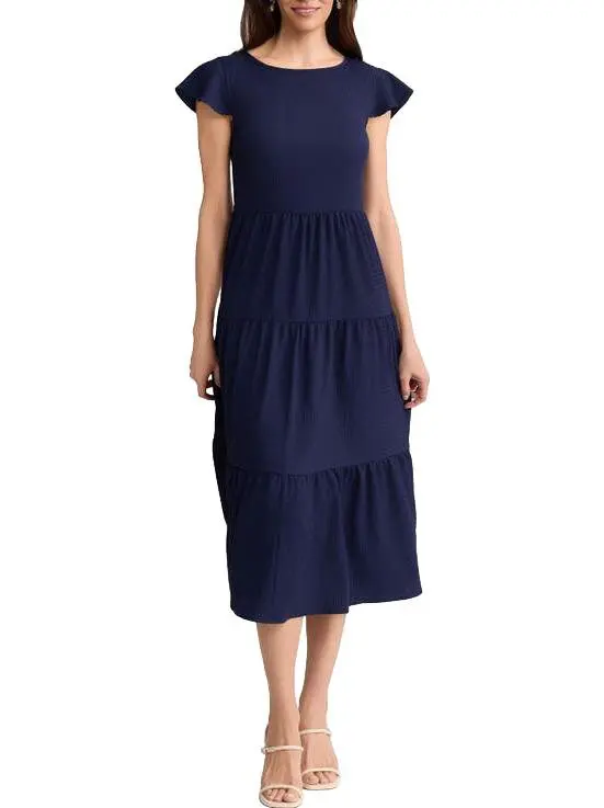 Jones New York Flutter Sleeve Midi Dress - Pacific Navy