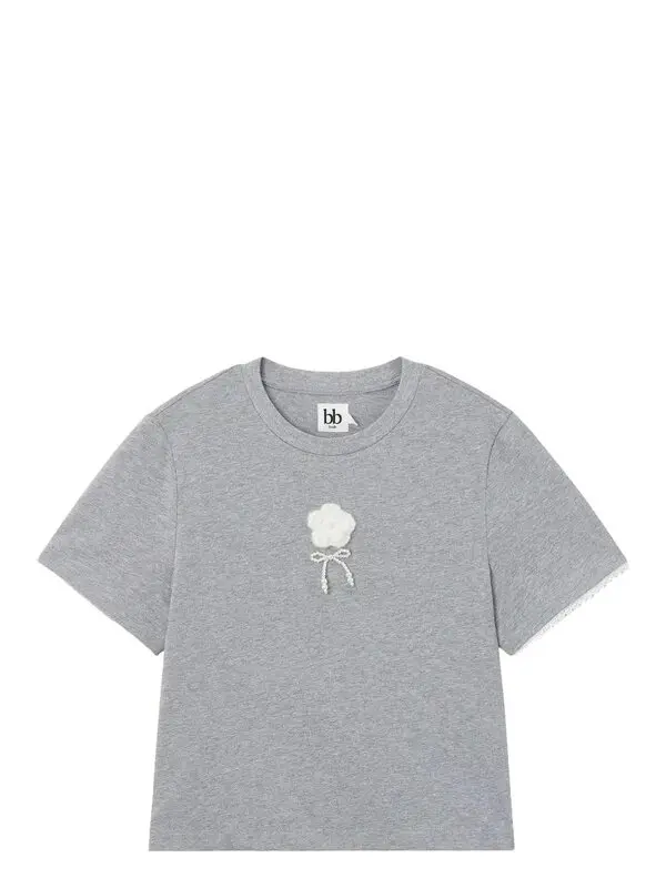 B+AB Flower Lace-trim T-shirt - Grey