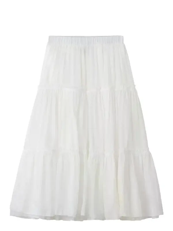 TOUT A COUP Tiered Midi Skirt With Elasticated Waistband - White