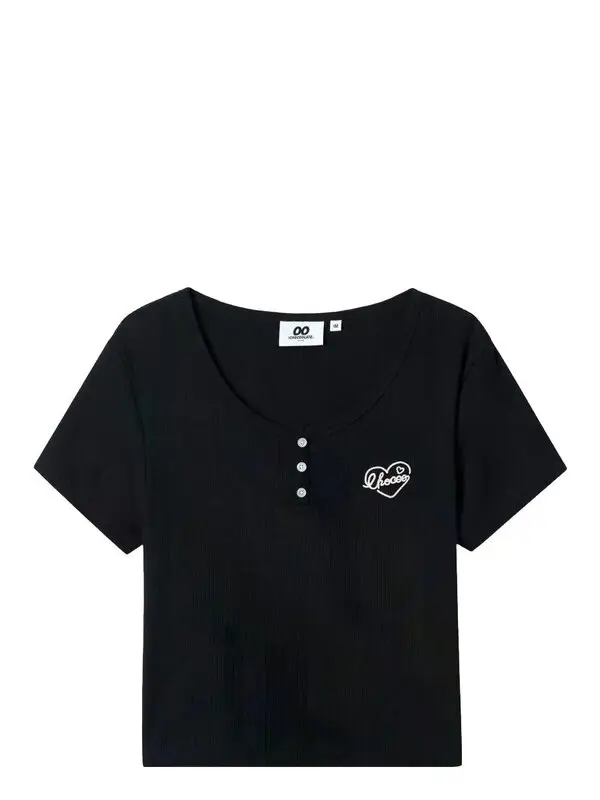 CHOCOOLATE Ribbed Button-embellished T-shirt - Black