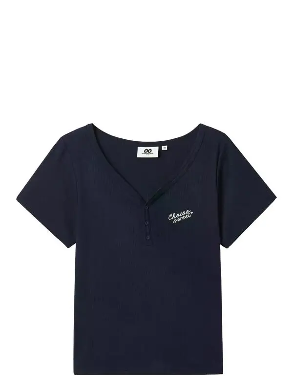 CHOCOOLATE Button Ribbed T-shirt - Blue